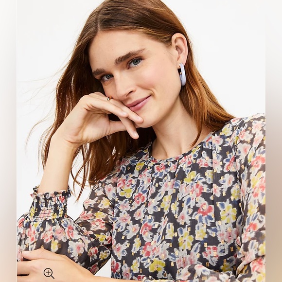 LOFT | Dresses | Loft Nwt Shimmer Floral Smocked Flounce Dress | Poshmark